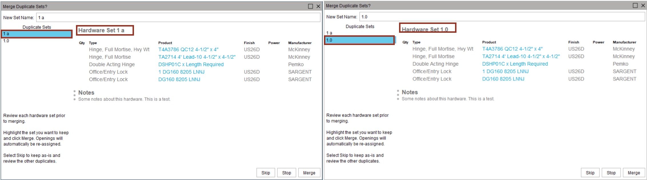 Find and merge duplicate hardware sets | Openings Studio Knowledge Base